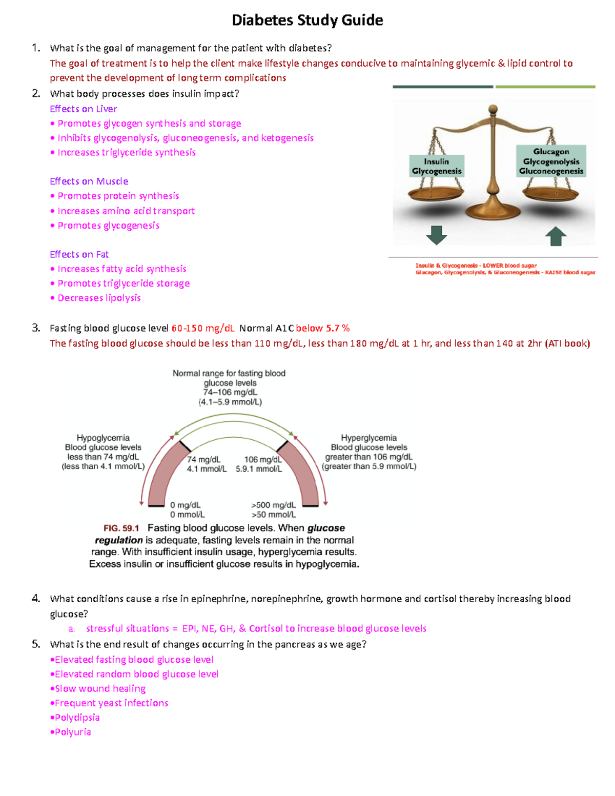 Diabetes Study Guide - Diabetes Study Guide What is the goal of ...