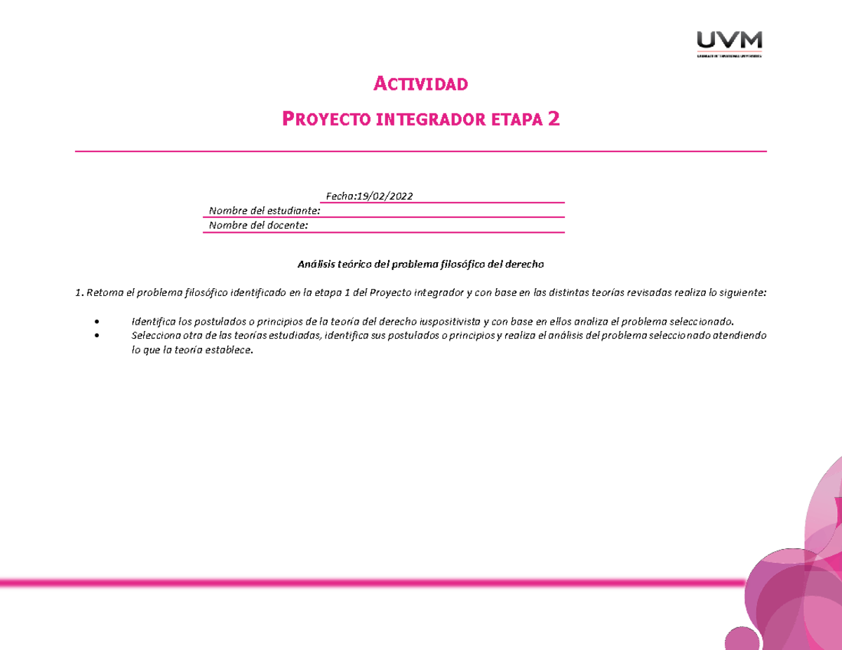Proyecto integrador etapa 2 - ACTIVIDAD PROYECTO INTEGRADOR ETAPA 2 Fecha: 19 /02/ Nombre del ...