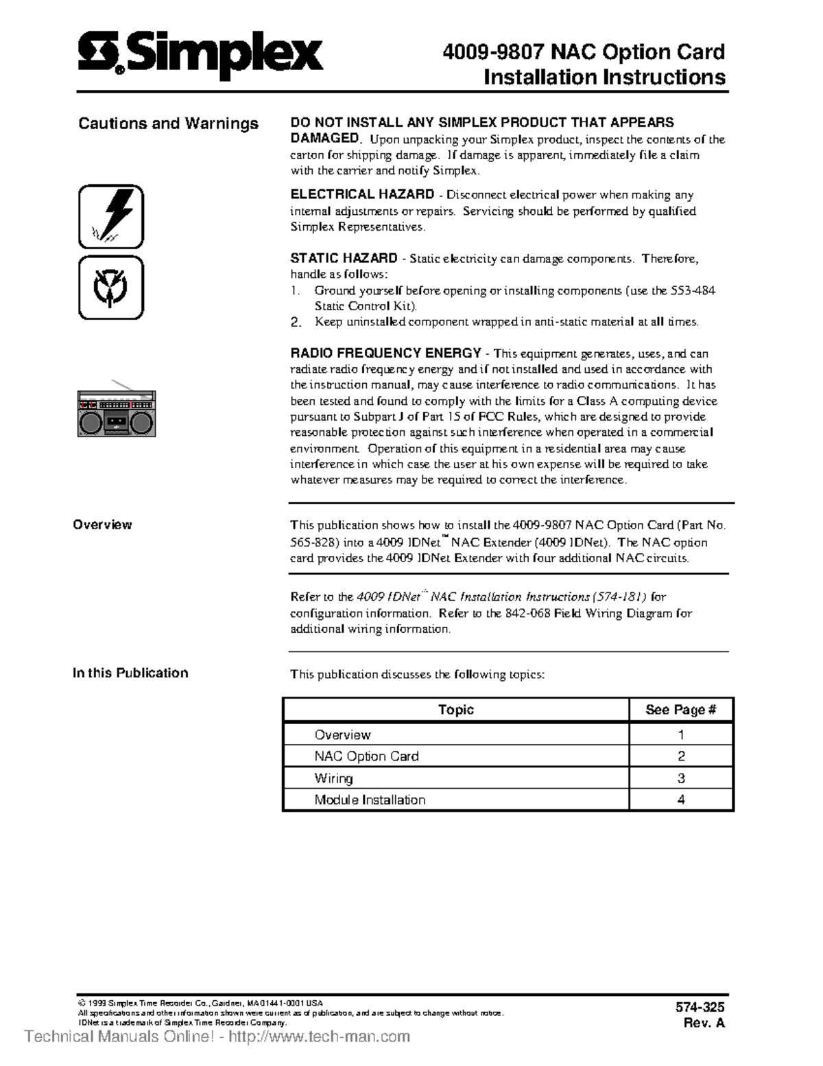 Simplex 4009-9807 - 4009-9807NACOption Card Installation Manual Rev A ...