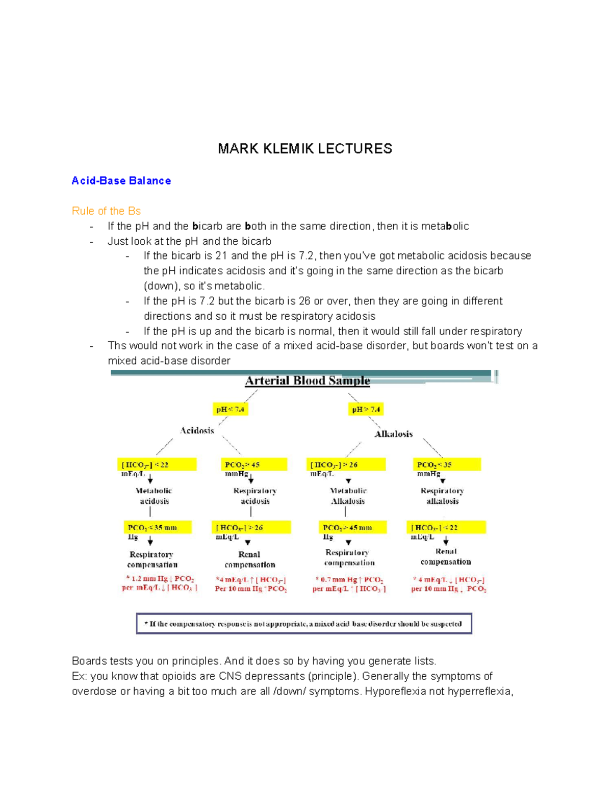 Mark Klemik Lectures Notes - MARK KLEMIK LECTURES Acid-Base Balance ...