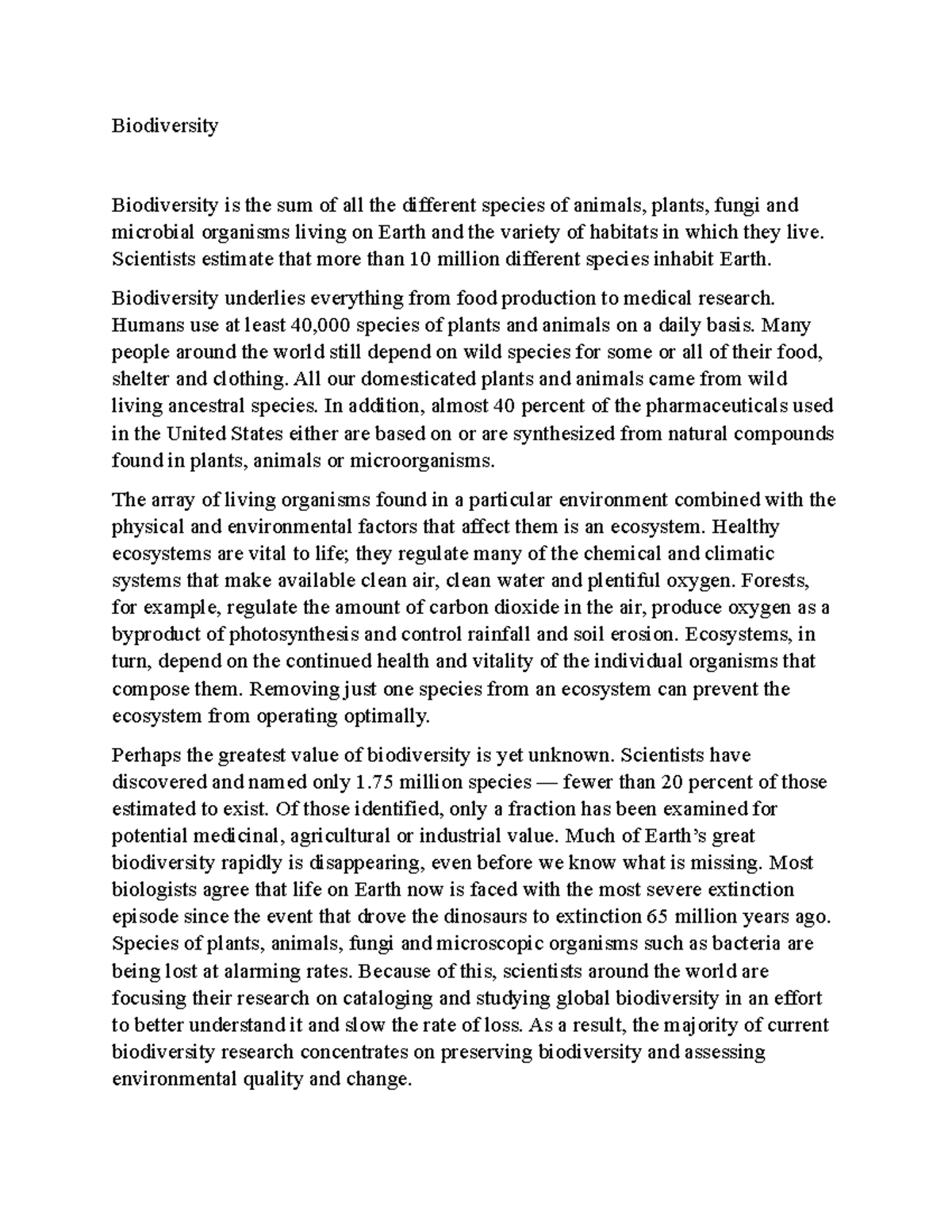 Biodiversity - Biodiversity Biodiversity is the sum of all the ...