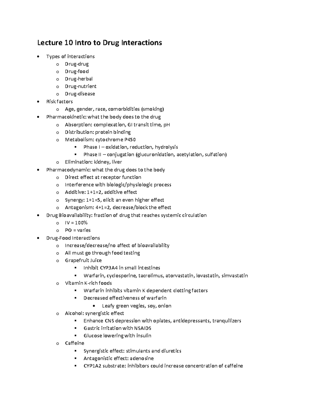 Lecture 10 Intro to Drug Interactions - Lecture 10 Intro to Drug ...