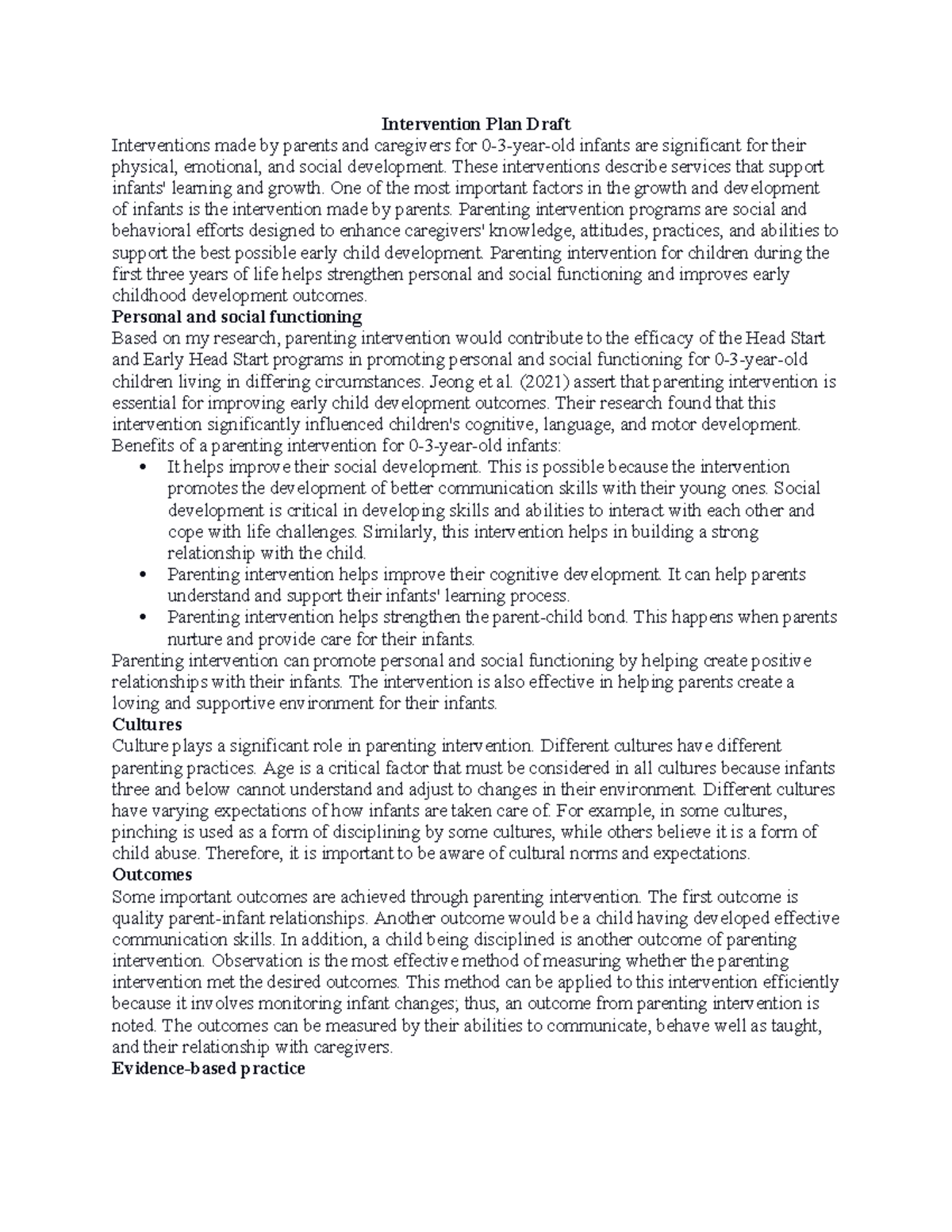 Parenting intervention - Intervention Plan Draft Interventions made by ...
