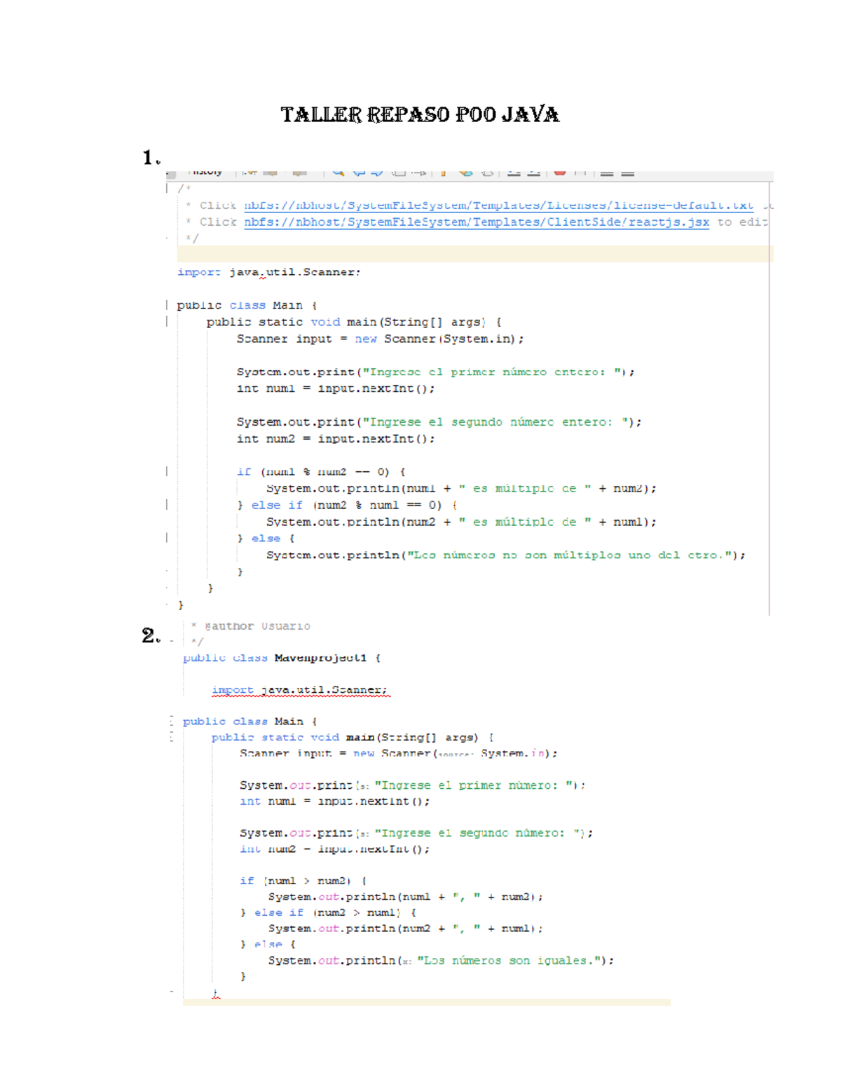 Taller Repaso POO JAVA - poo - TALLER REPASO POO JAVA 1. Click - Studocu