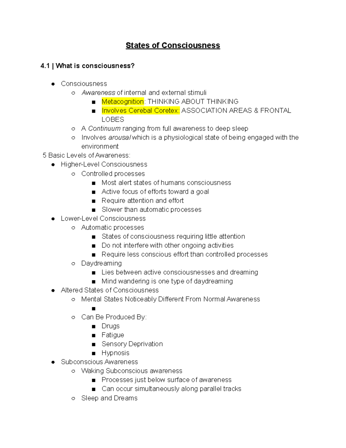 Chapter 4: States of Consciousness - States of Consciousness 4 | What ...