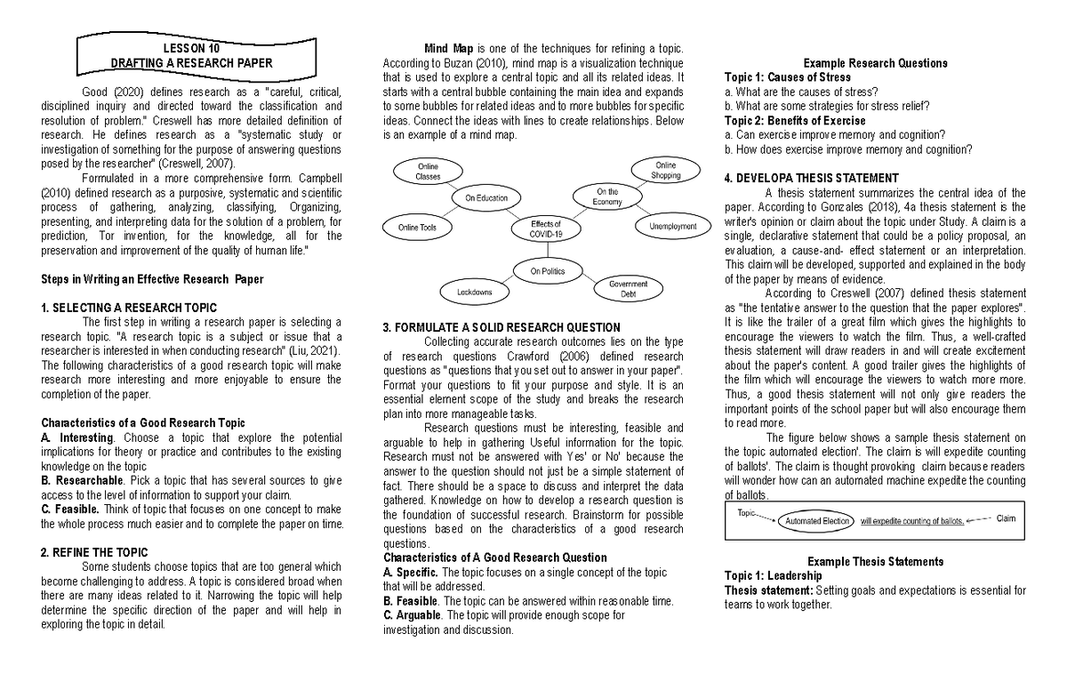 Handouts Drafting A Research Paper ( Group 4) - LESSON 10 DRAFTING A ...