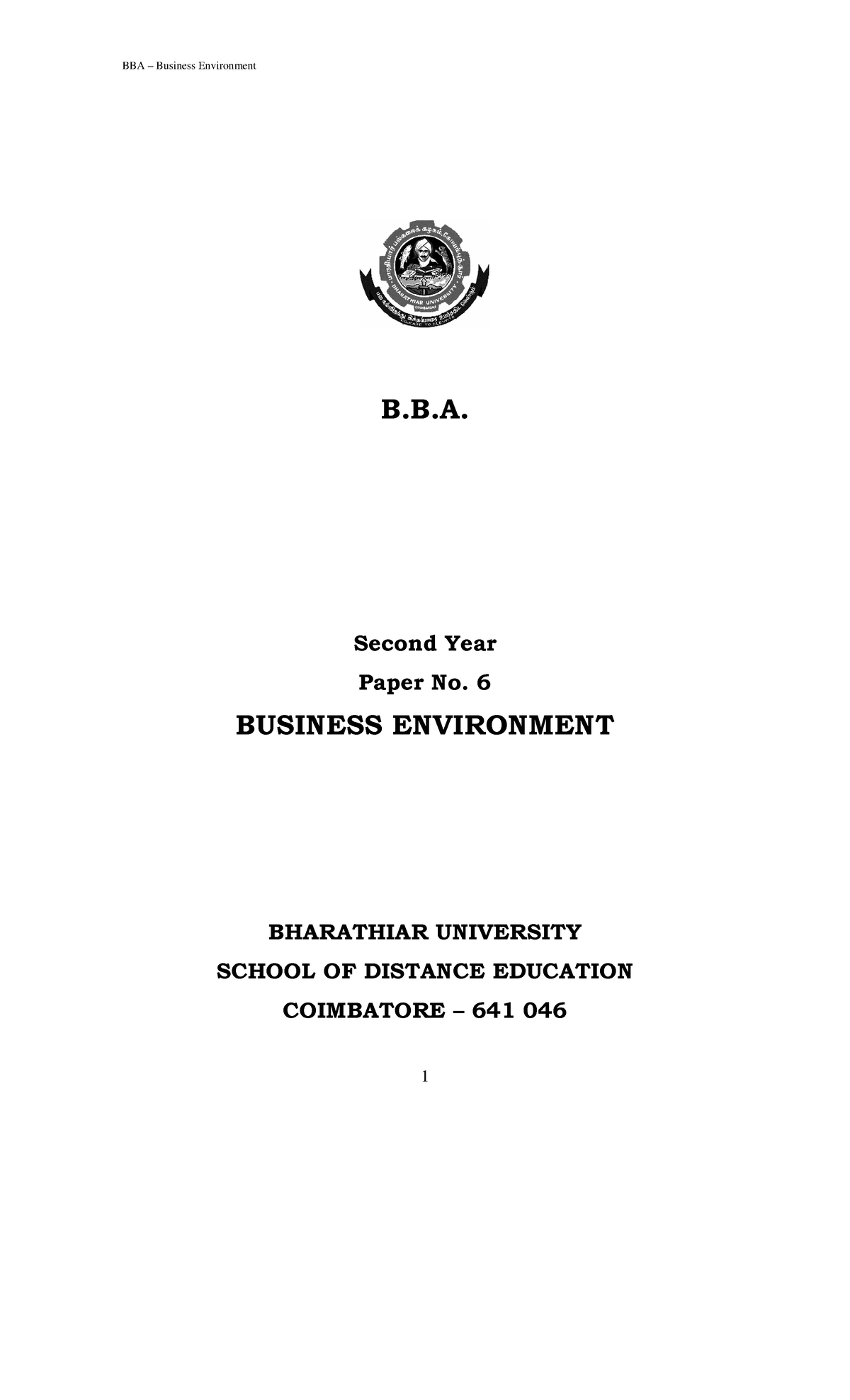 BBA Business Environment - B.B. Second Year Paper No. 6 BUSINESS ...