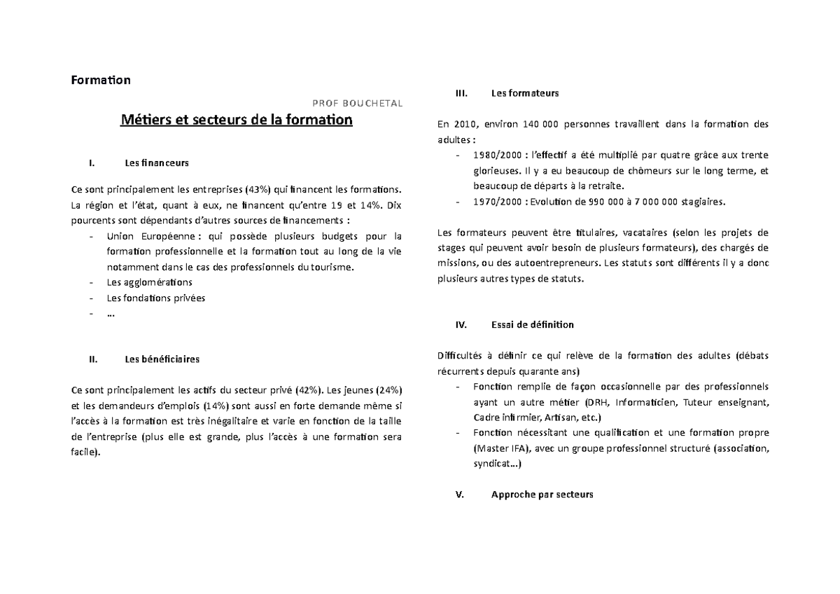 Fiche - Formation 2 - Métiers et secteurs de la formation - Formation ...