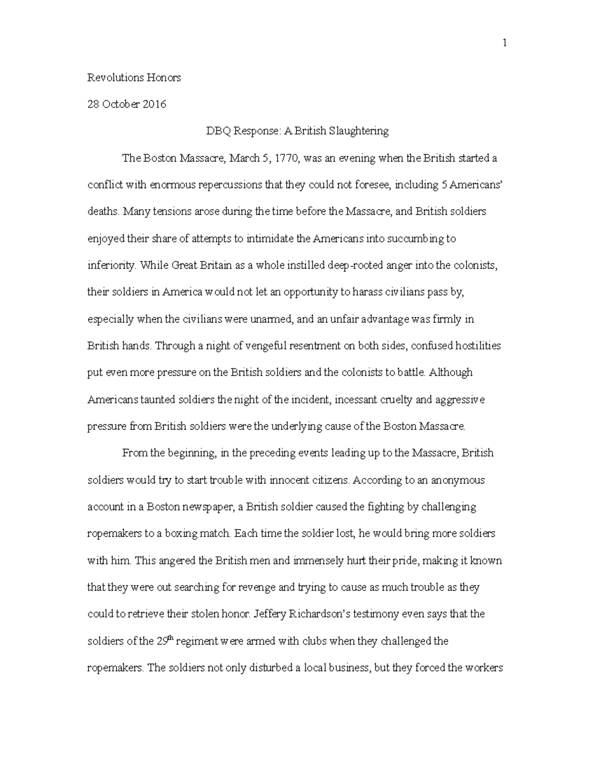 Boston massacre - Grade: A - Revolutions Honors 28 October 2016 DBQ ...