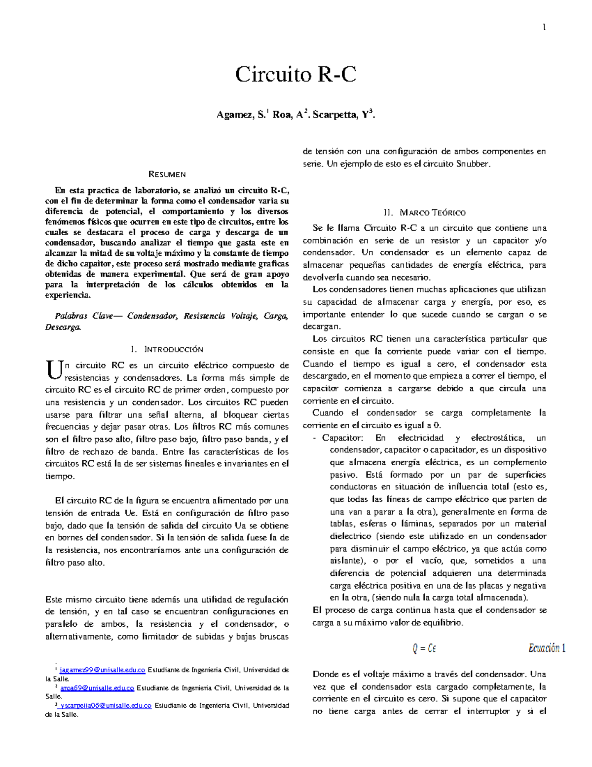 Circuito R-C Laboratorio - Warning: TT: undefined function: 32 RESUMEN En esta practica de - Studocu