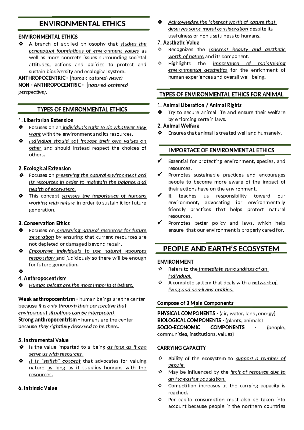 GE Elect 1 - Reviewer - ENVIRONMENTAL ETHICS ENVIRONMENTAL ETHICS A branch of applied philosophy ...