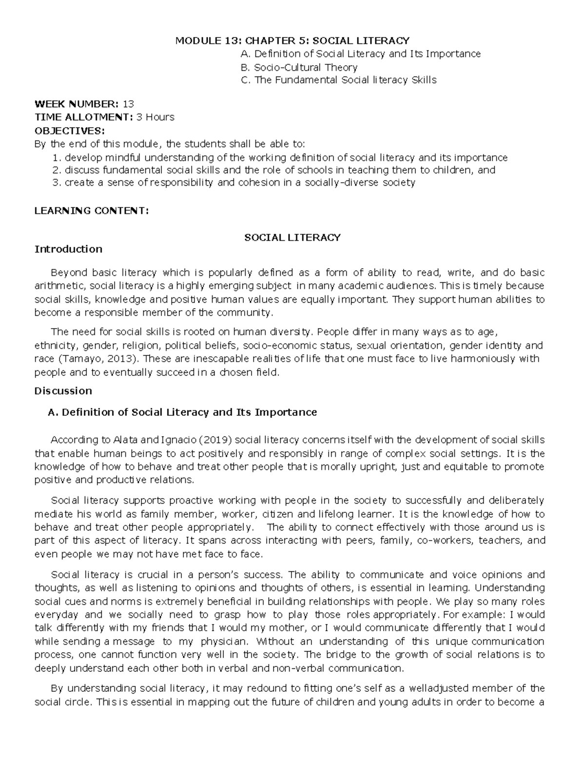 Educ 103 Week 13 to 18 Learning Modules - MODULE 13: CHAPTER 5: SOCIAL ...