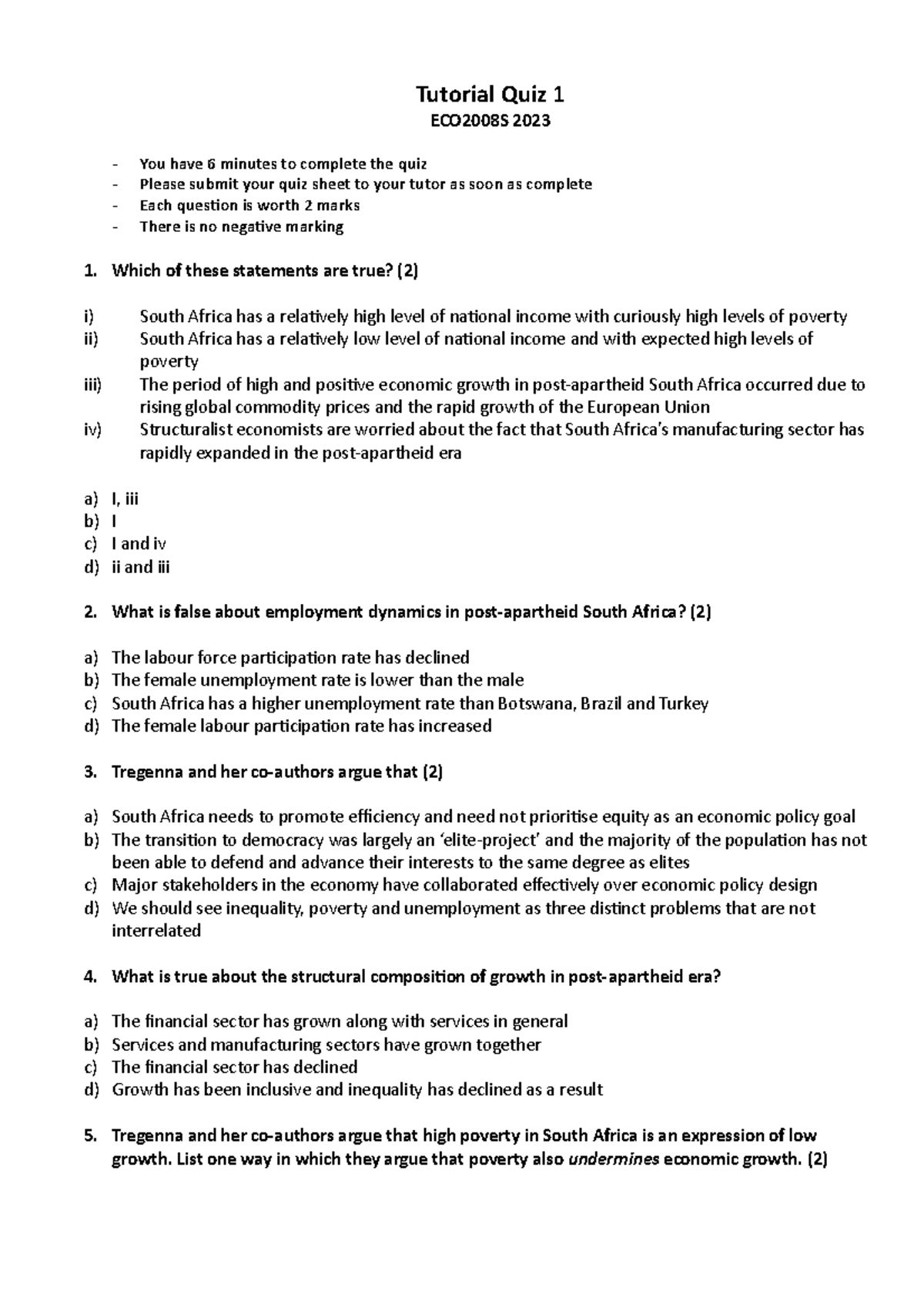 Tutorial 1 quiz - Test quiz qsns - Tutorial Quiz 1 ECO2008S 2023 You ...