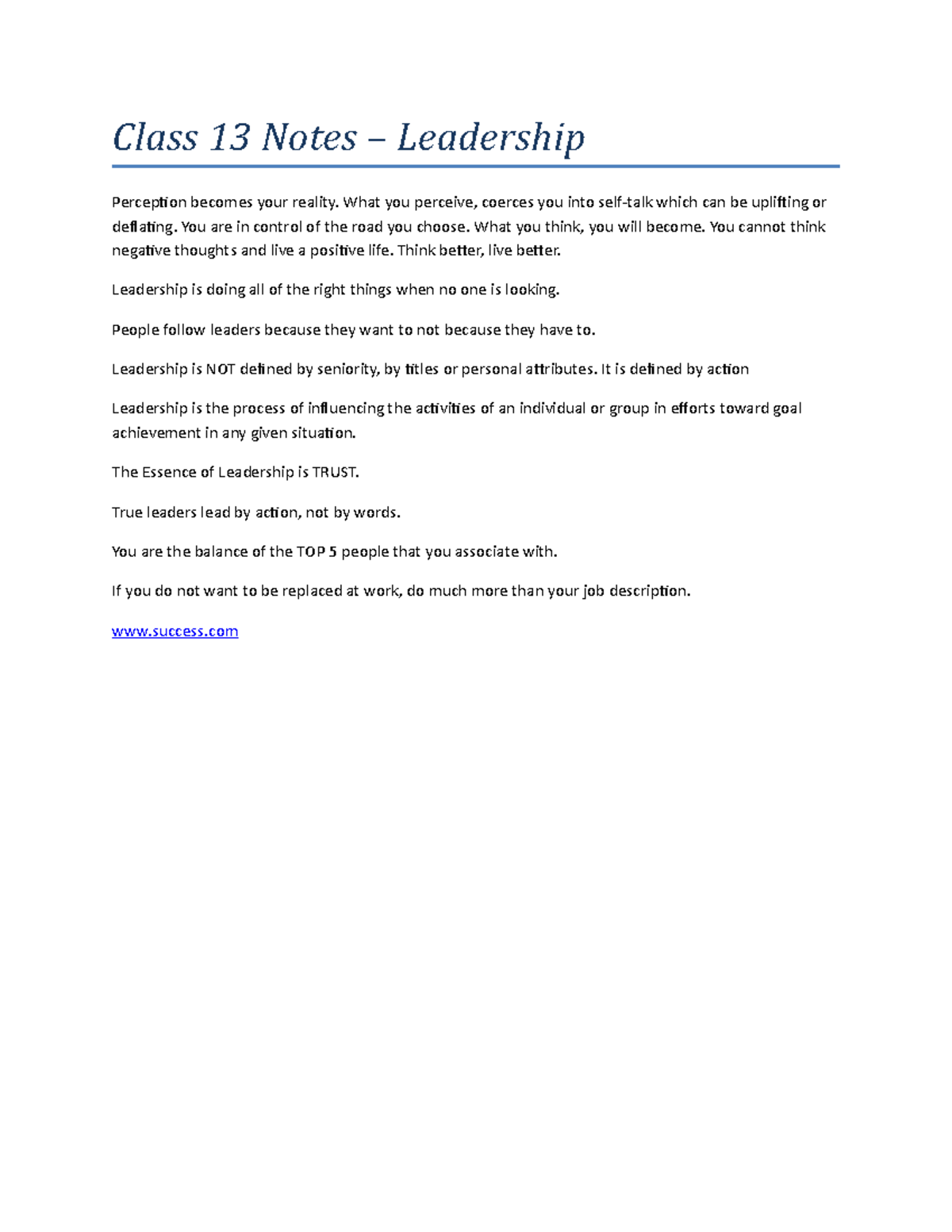 Class 13 Notes - Leadership - Class 13 Notes – Leadership Perception ...