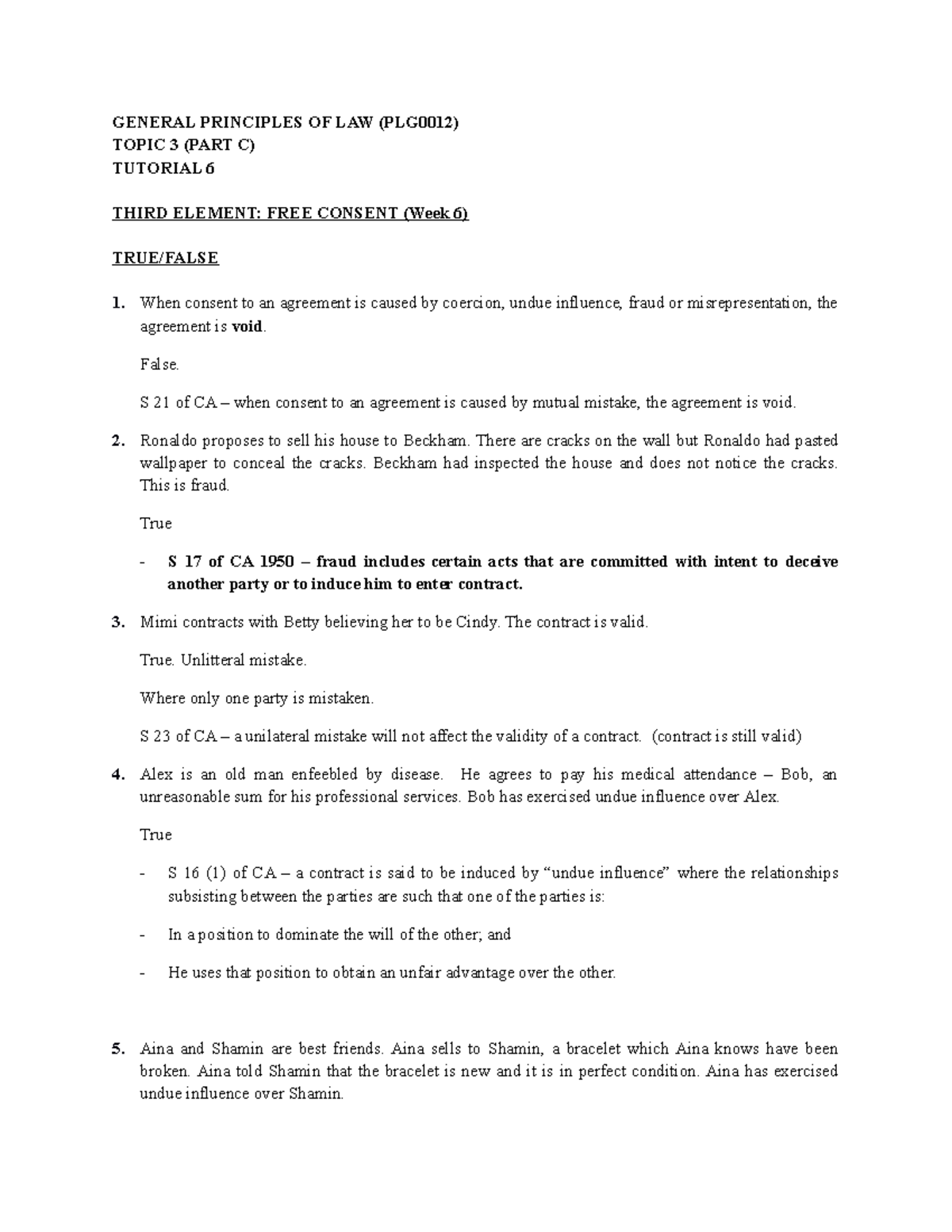 Tutorial now - tut7 - GENERAL PRINCIPLES OF LAW (PLG0012) TOPIC 3 (PART ...