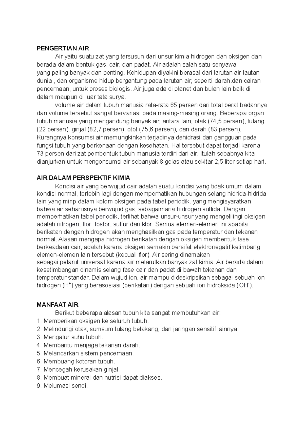 Materi video air - yghtytftsfhj - PENGERTIAN AIR Air yaitu suatu zat ...