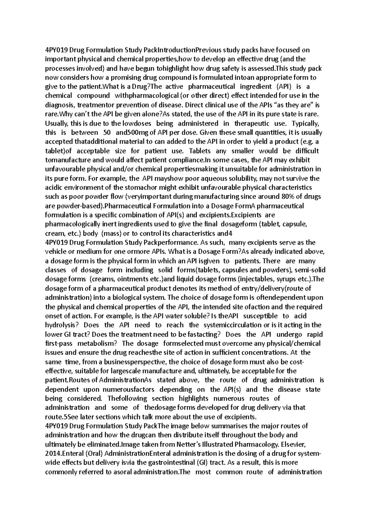 Pharmacy Notes 11 4PY019 Drug Formulation Study