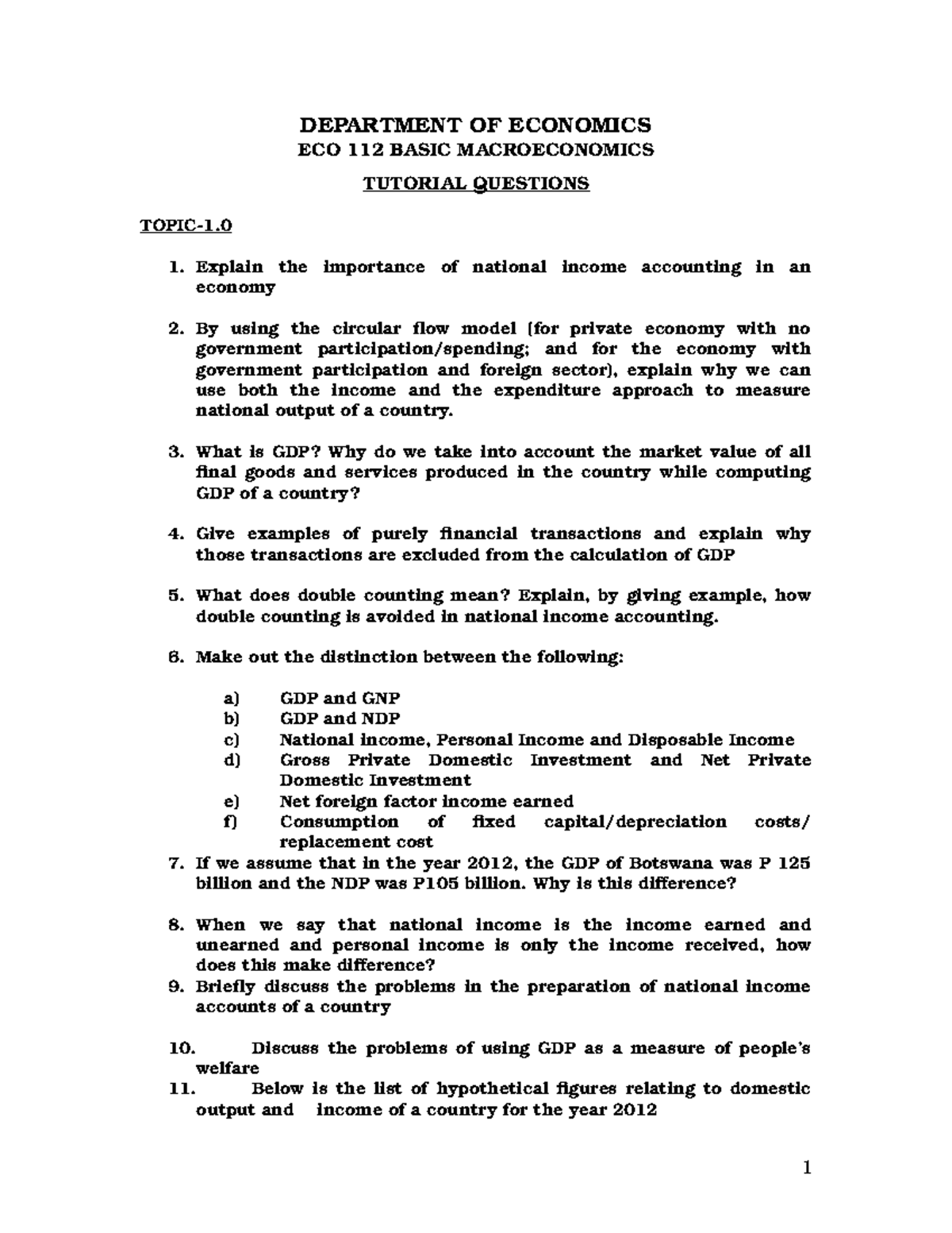 Eco 112- Tutorial Questions - DEPARTMENT OF ECONOMICS ECO 112 BASIC ...