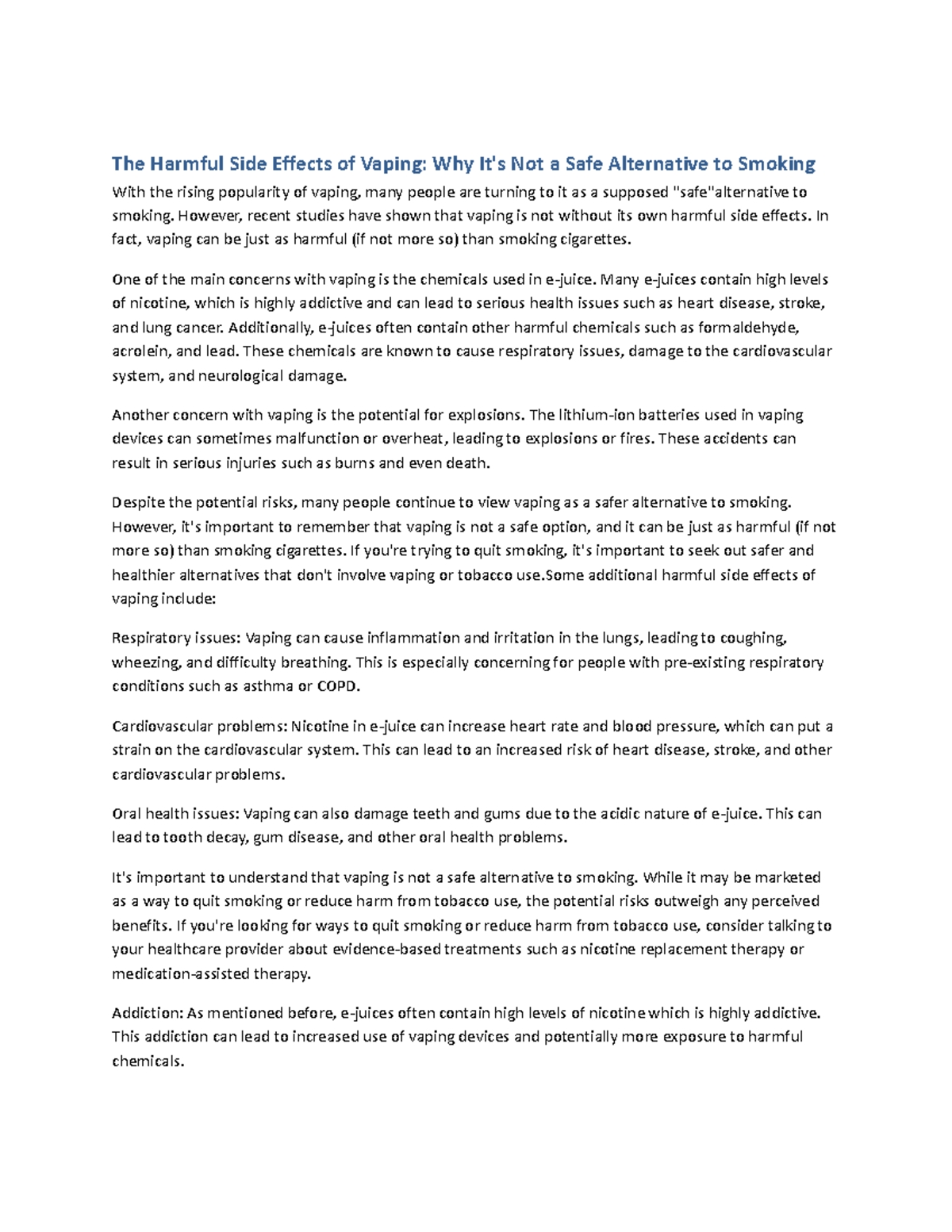 Vaping - n/a - The Harmful Side Effects of Vaping: Why It's Not a Safe ...