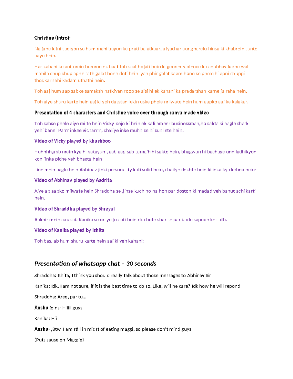 Script of Role play on Gender violence - Christine (Intro)- Na jane ...