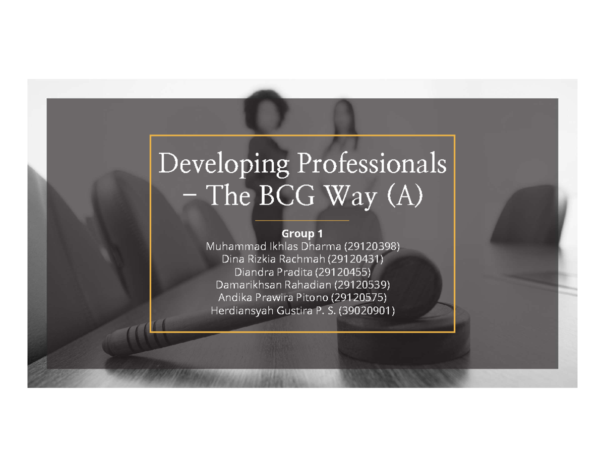 Developing Professionals The BCG Way - Developing Professionals The BCG ...