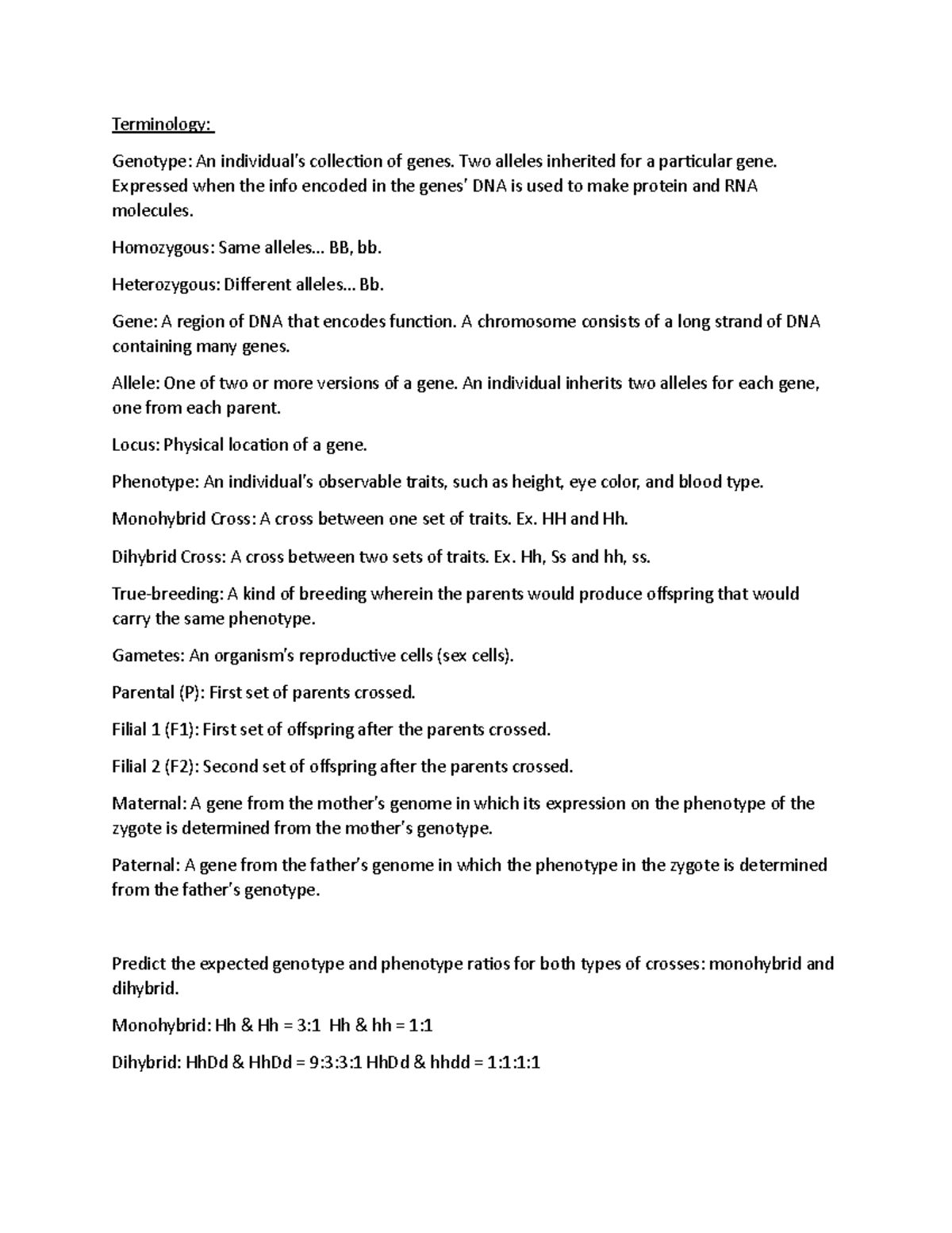 Module 2 Study Guide - Terminology: Genotype: An individual’s ...
