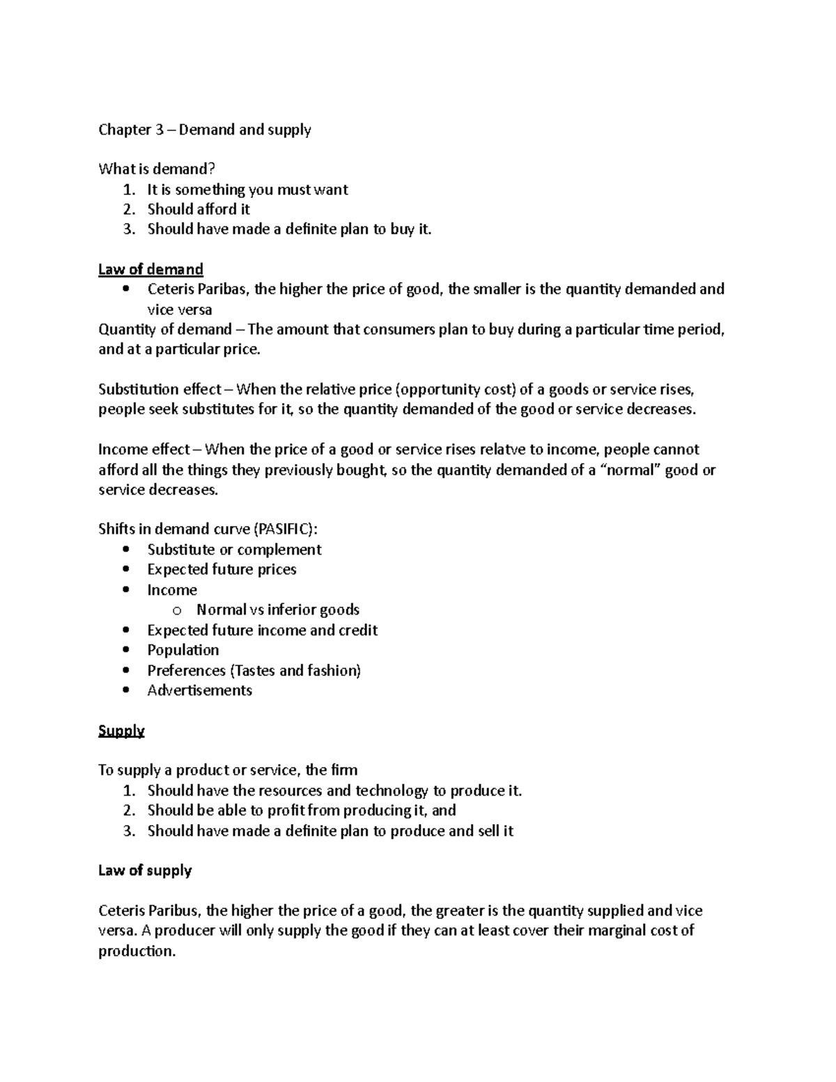 Chapter 3 - Demand and Supply - Chapter 3 – Demand and supply What is demand? 1. It is something ...
