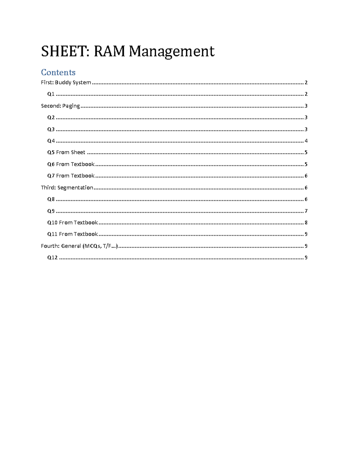 Sheet - RAM Management - hhhhhh - SHEET: RAM Management First: Buddy ...