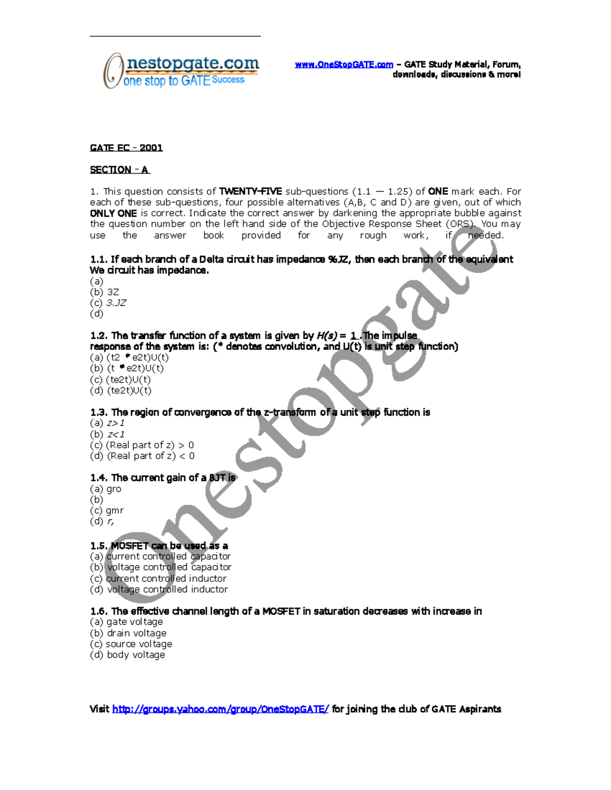 2001 - Sample GATE - downloads, discussions & more! GATE EC - 2001 ...