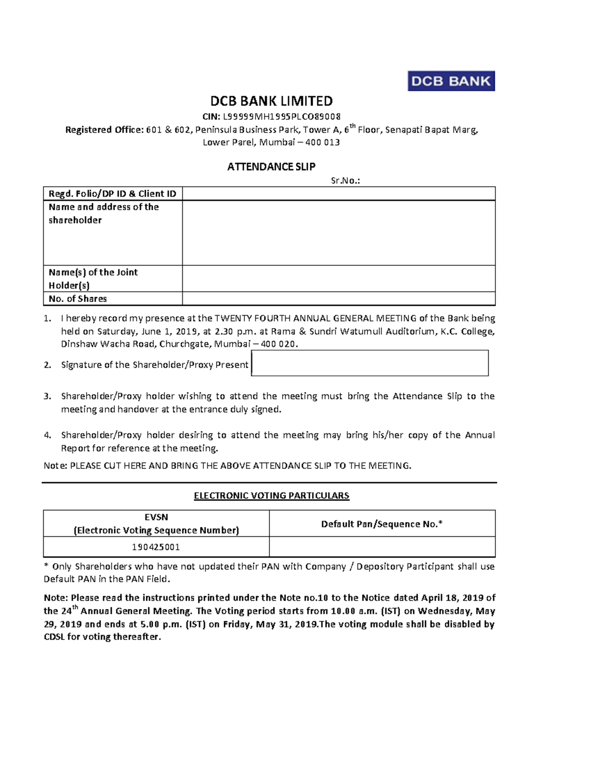 DCB Bank Annual Report 2019 WEB PDF File and Attendance Slip - CIN ...