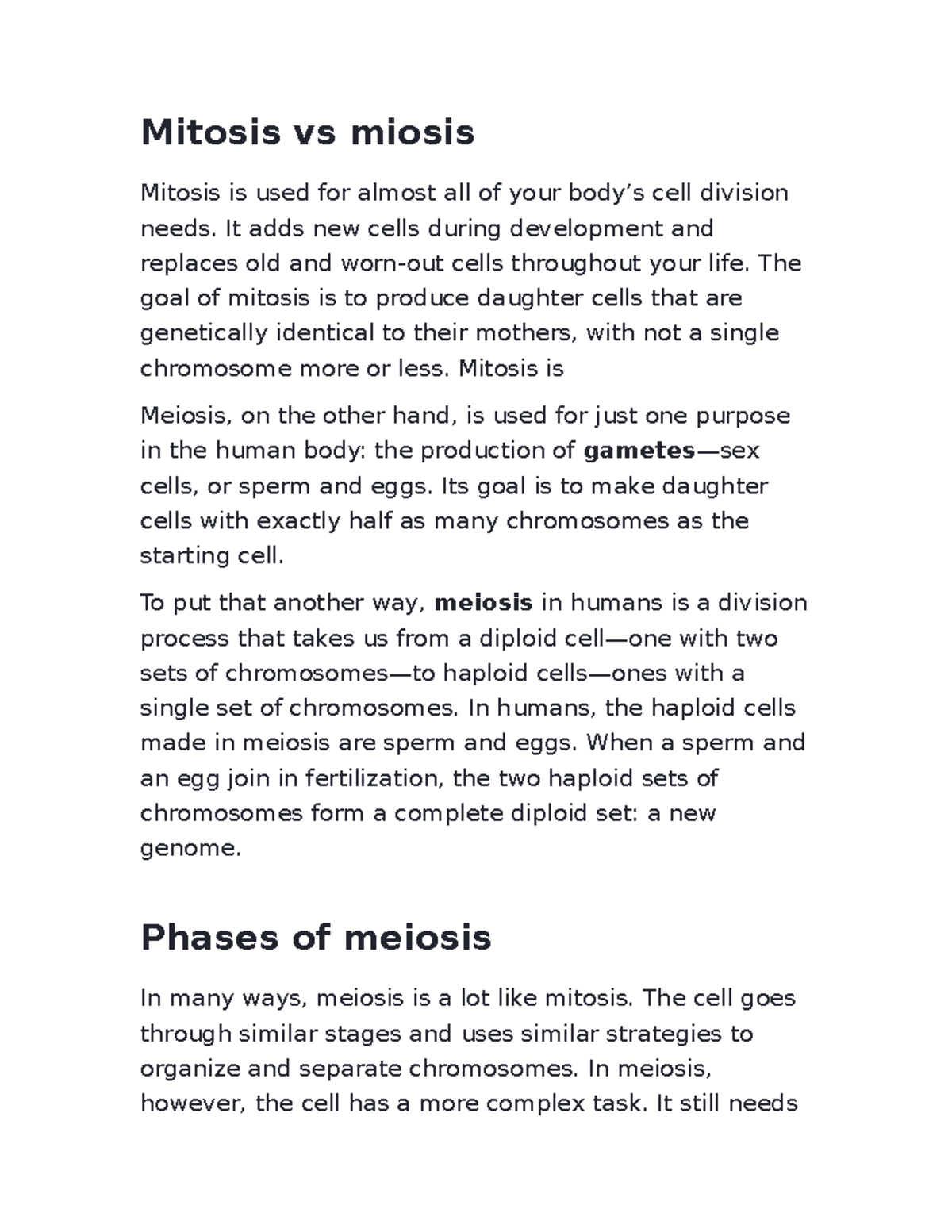 Mitosis vs miosis - Mitosis vs miosis Mitosis is used for almost all of ...