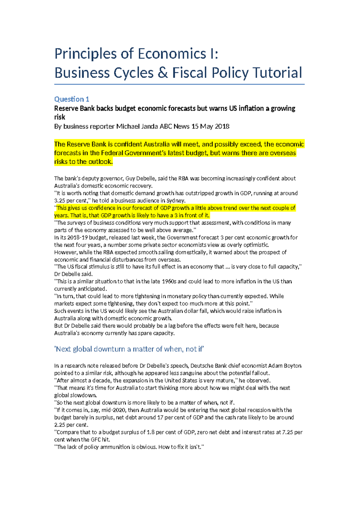 Topic 10- Questions and Answers - Principles of Economics I: Business ...