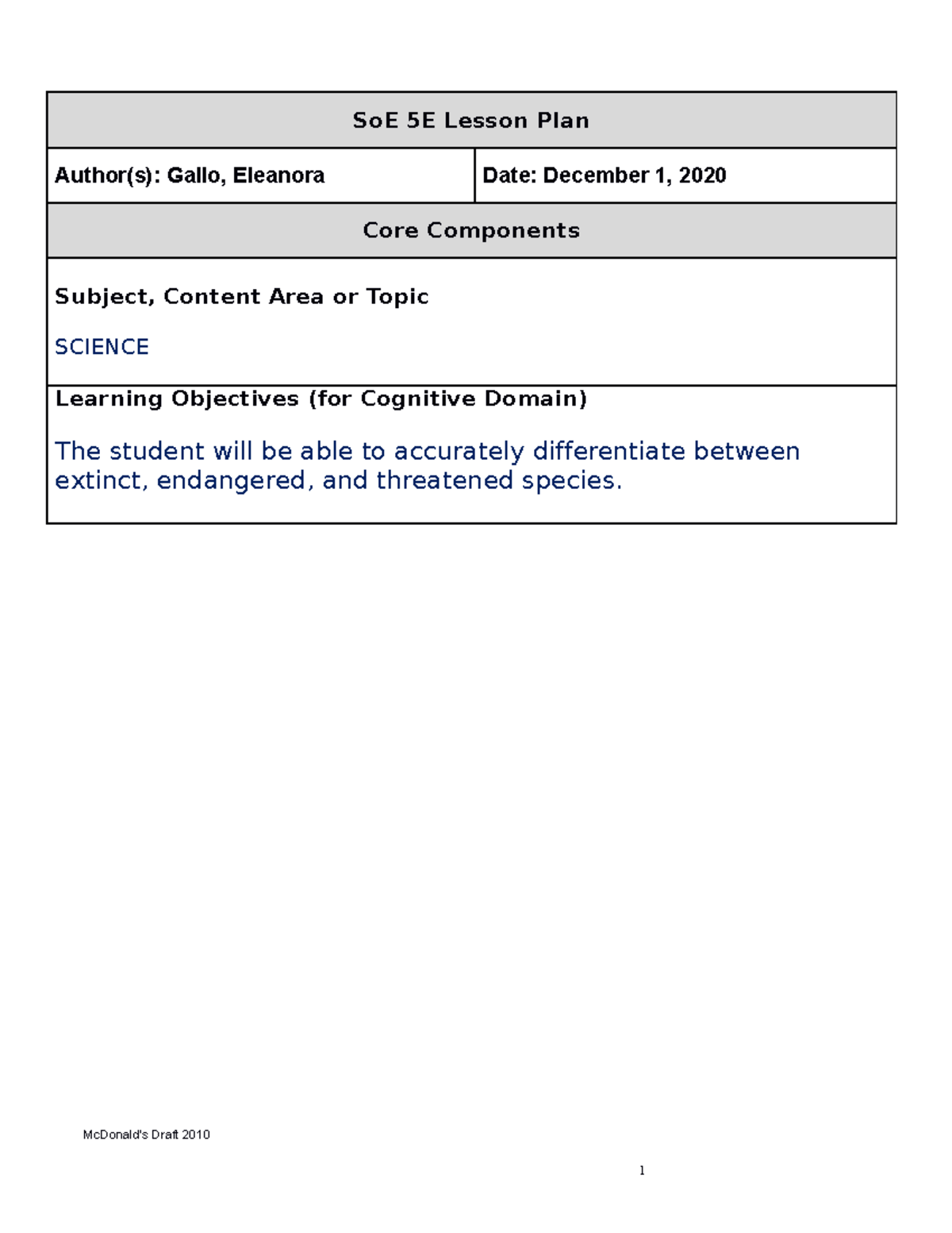 7E Lesson Plan Final - SoE 5E Lesson Plan Author(s): Gallo, Eleanora ...