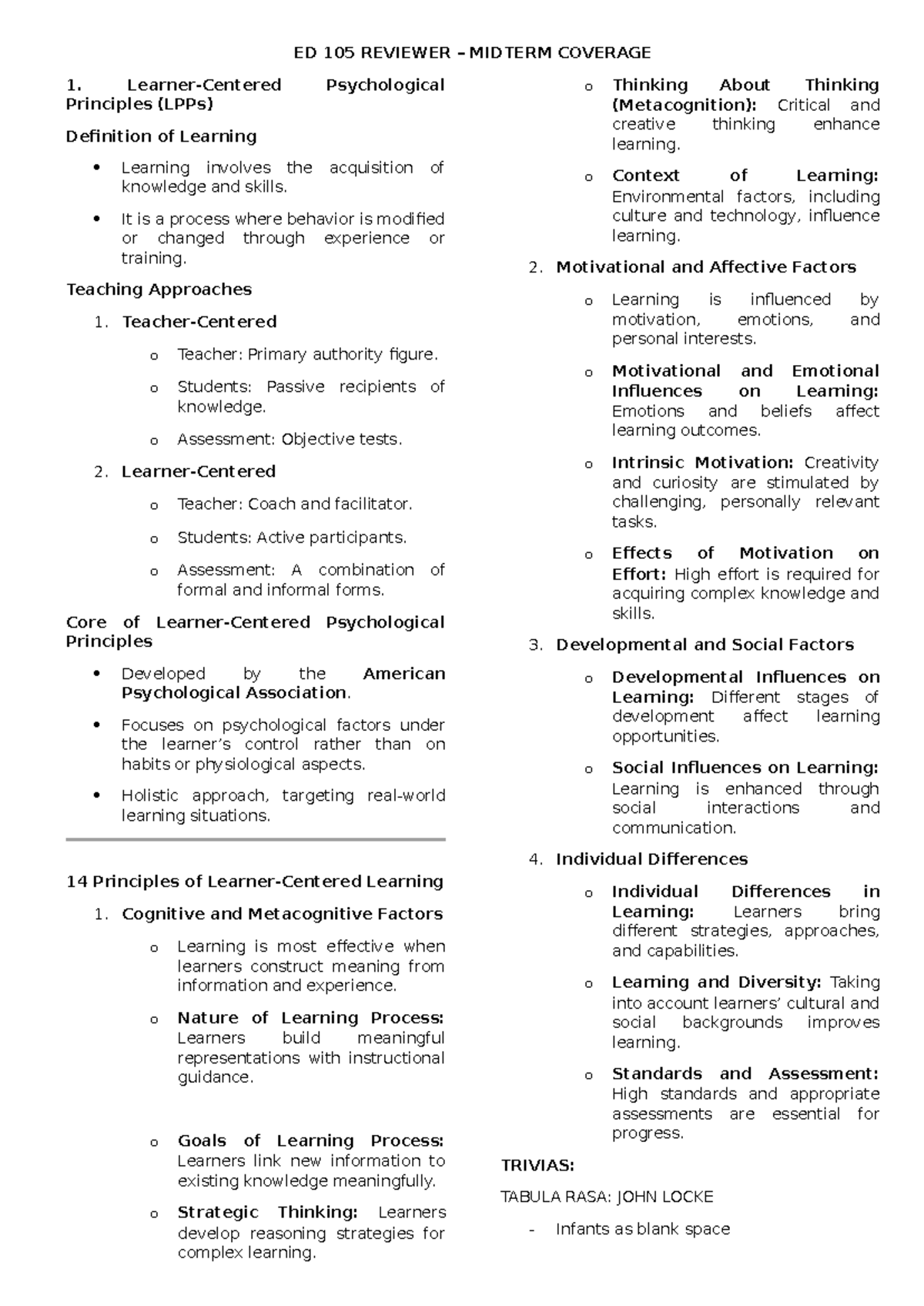 Ed 105 Reviewer - BSED SCIENCE - ED 105 REVIEWER – MIDTERM COVERAGE ...