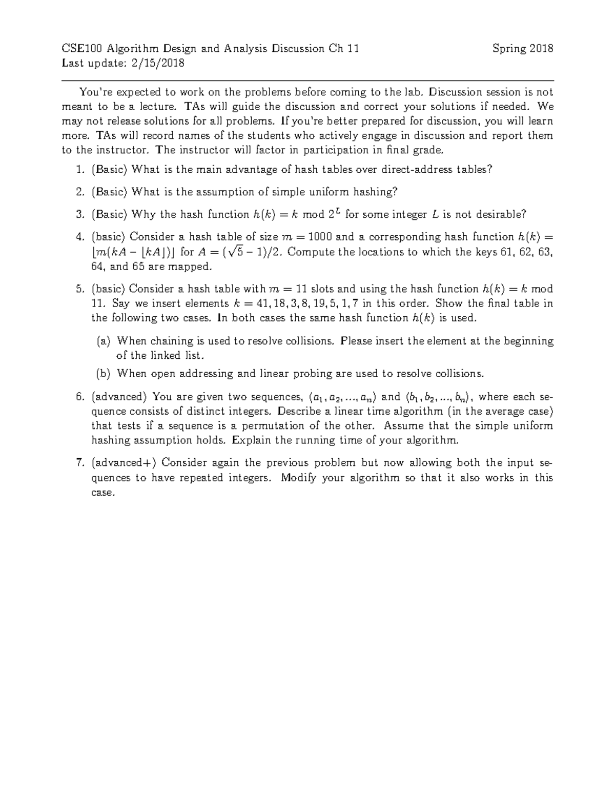 Discussion-ch11 - Professor Sungjim Im, - CSE100 Algorithm Design and ...