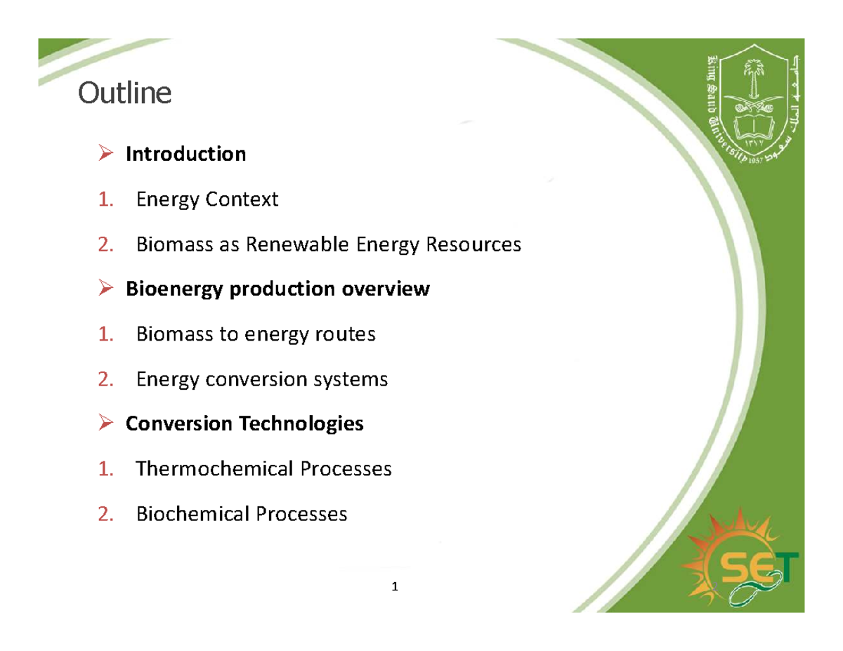 UNIT 4- Biomass Study Met - Outline Introduction 1. Energy Context 2 ...