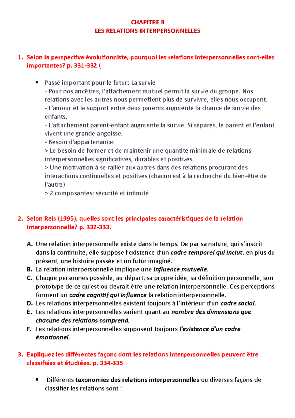 Questionnaire du livre chap 8,9,& 10 - PSYC-3805FL - Laurentian - Studocu