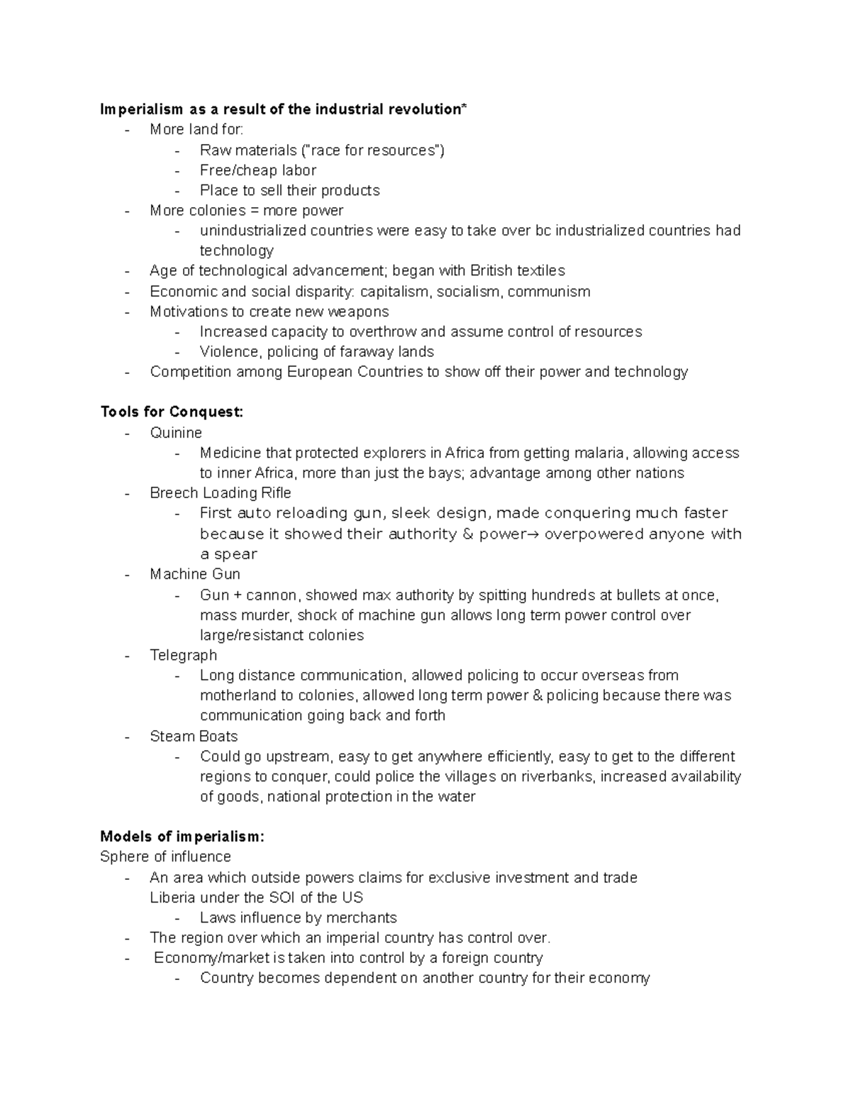 World History Final Study Guide - Imperialism as a result of the ...