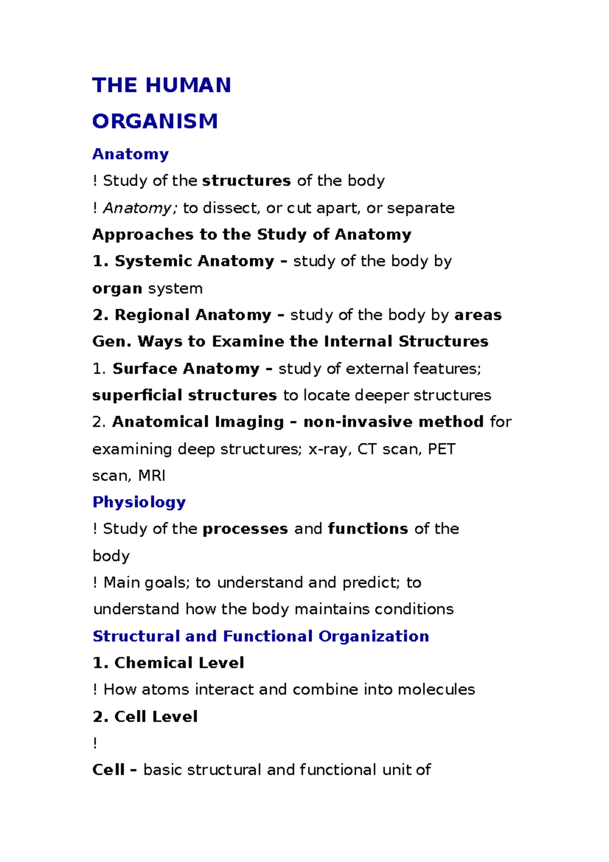 THE Human - Lecture Notes in Nursing - THE HUMAN ORGANISM Anatomy ...