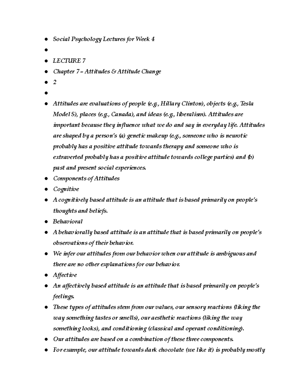 Week 4 Lecture Information - Social Psychology Lectures for Week 4 LECTURE 7 Chapter 7 – - Studocu