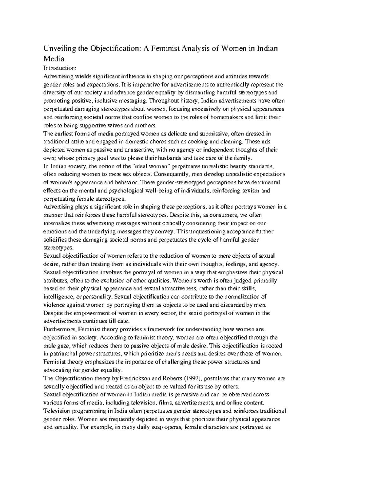 gender objectification - Unveiling the Objectification: A Feminist ...