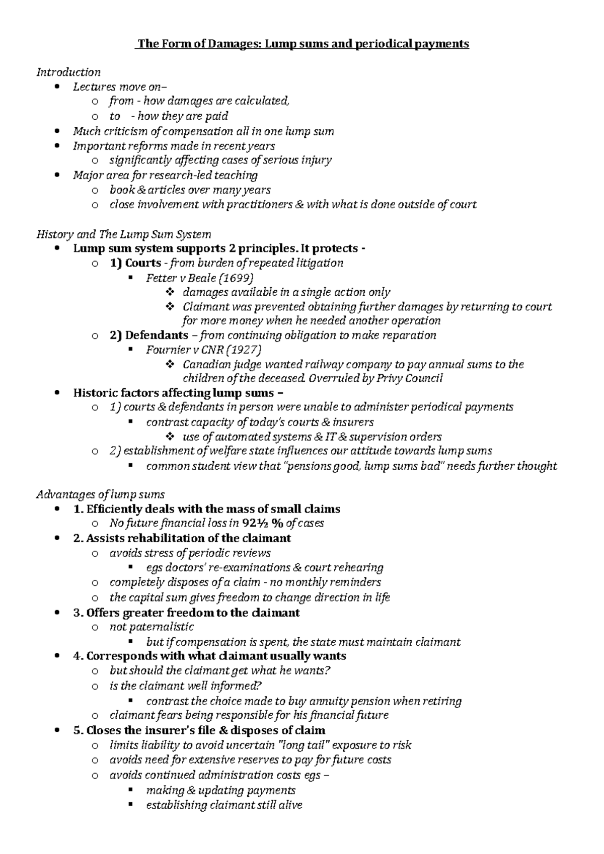 The Form of Damages- Lump sums and periodical payments - The Form of ...