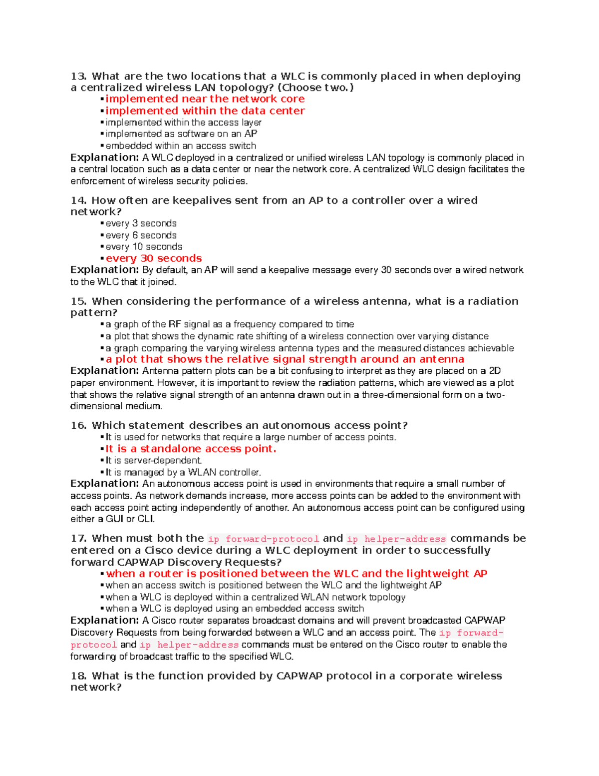 Chapter 18 Quiz – Wireless Architecture Infrastructure (Answers) CCNPv ...