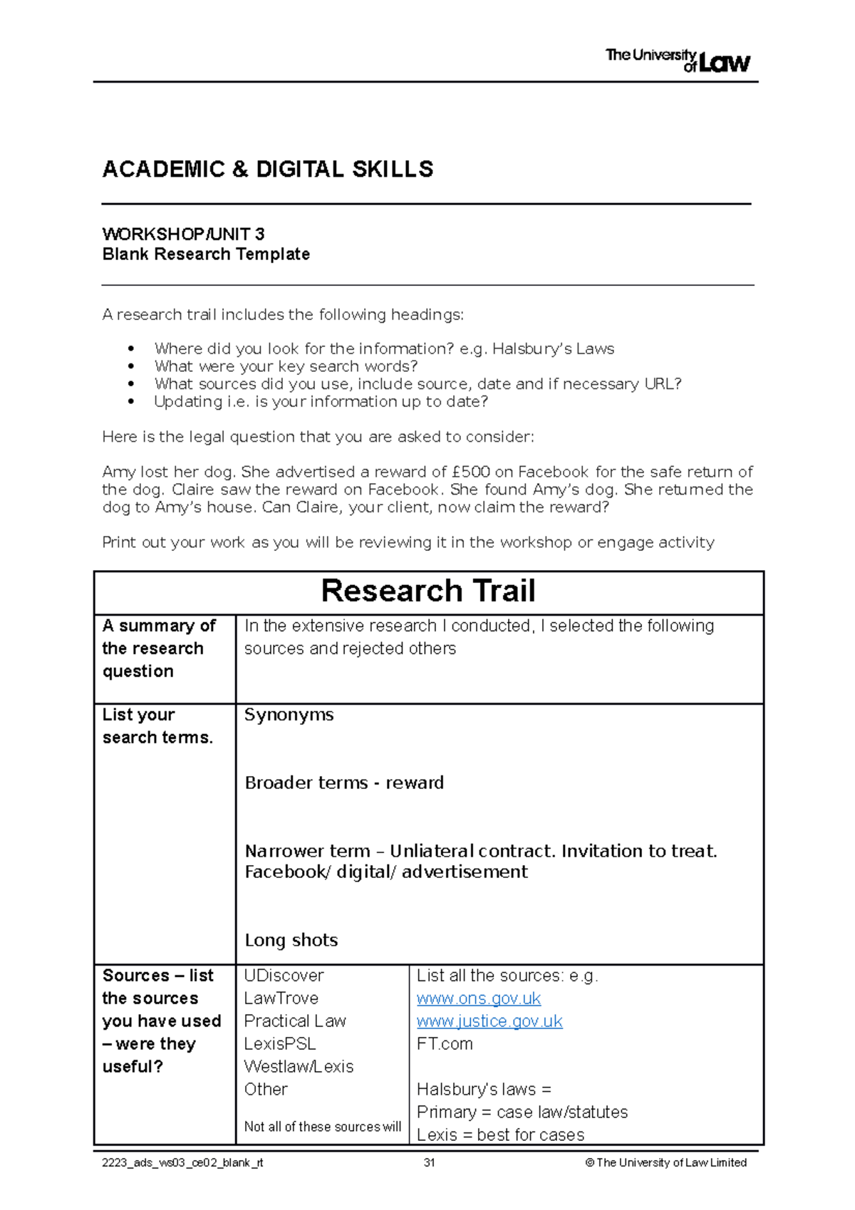 Research Trail ACDS - notes - ACADEMIC & DIGITAL SKILLS WORKSHOP/UNIT 3 ...