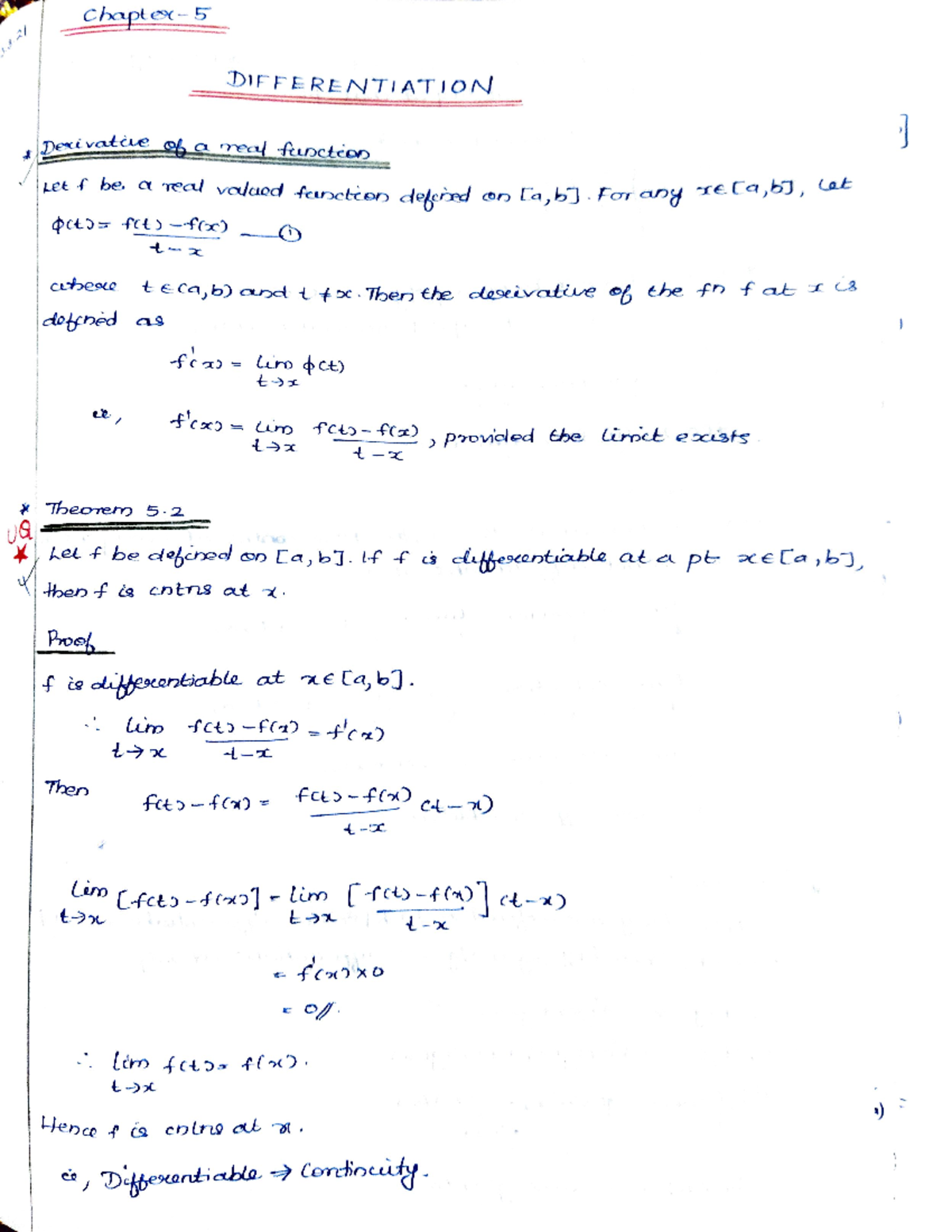Real Analysis I chap 5 - Msc. Maths - Studocu