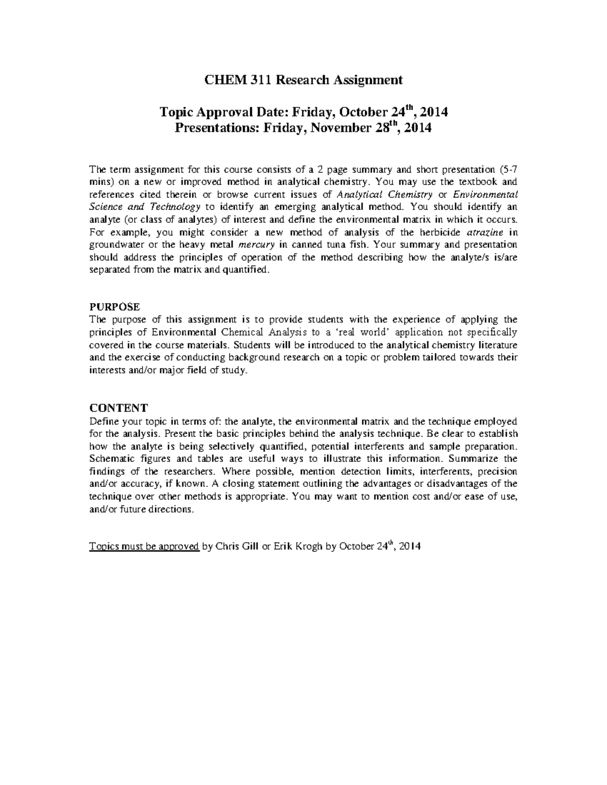 Research Assignment 2014 - CHEM 311 Research Assignment Topic Approval ...