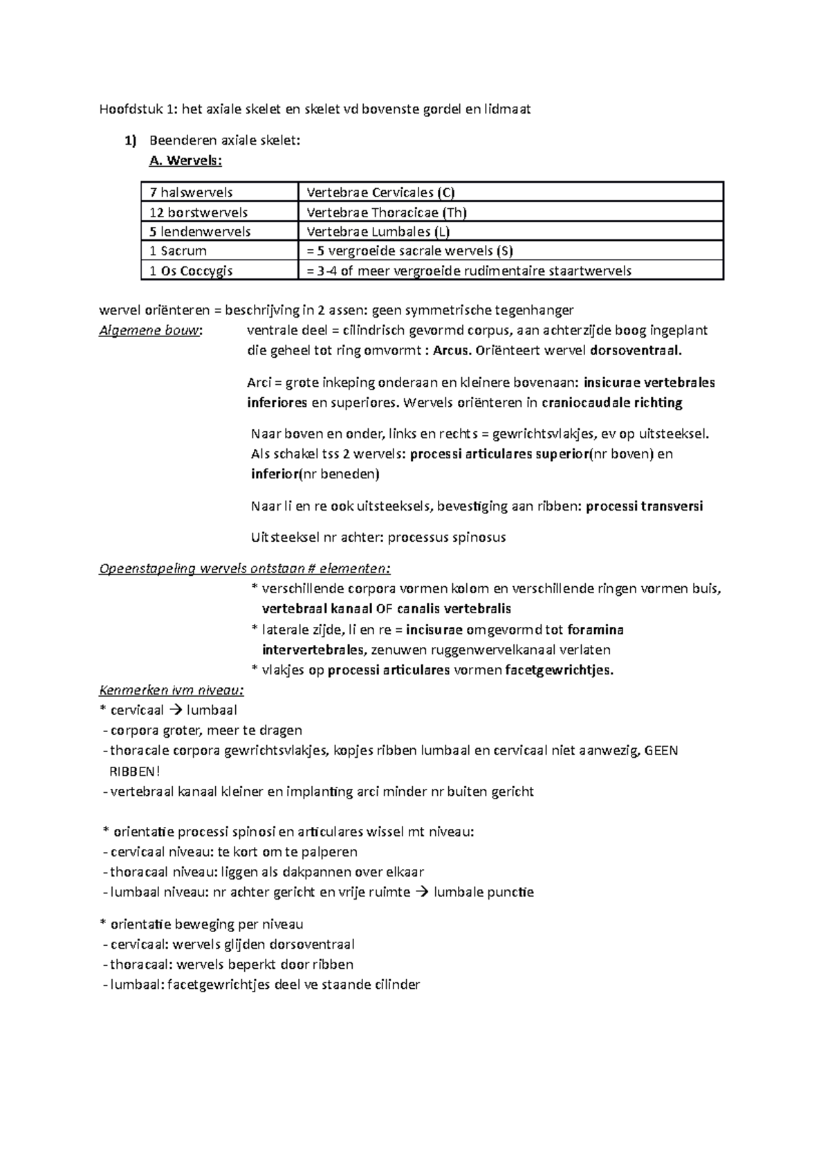 Hoofdstuk 1 anatomie - Hoofdstuk 1: het axiale skelet en skelet vd ...