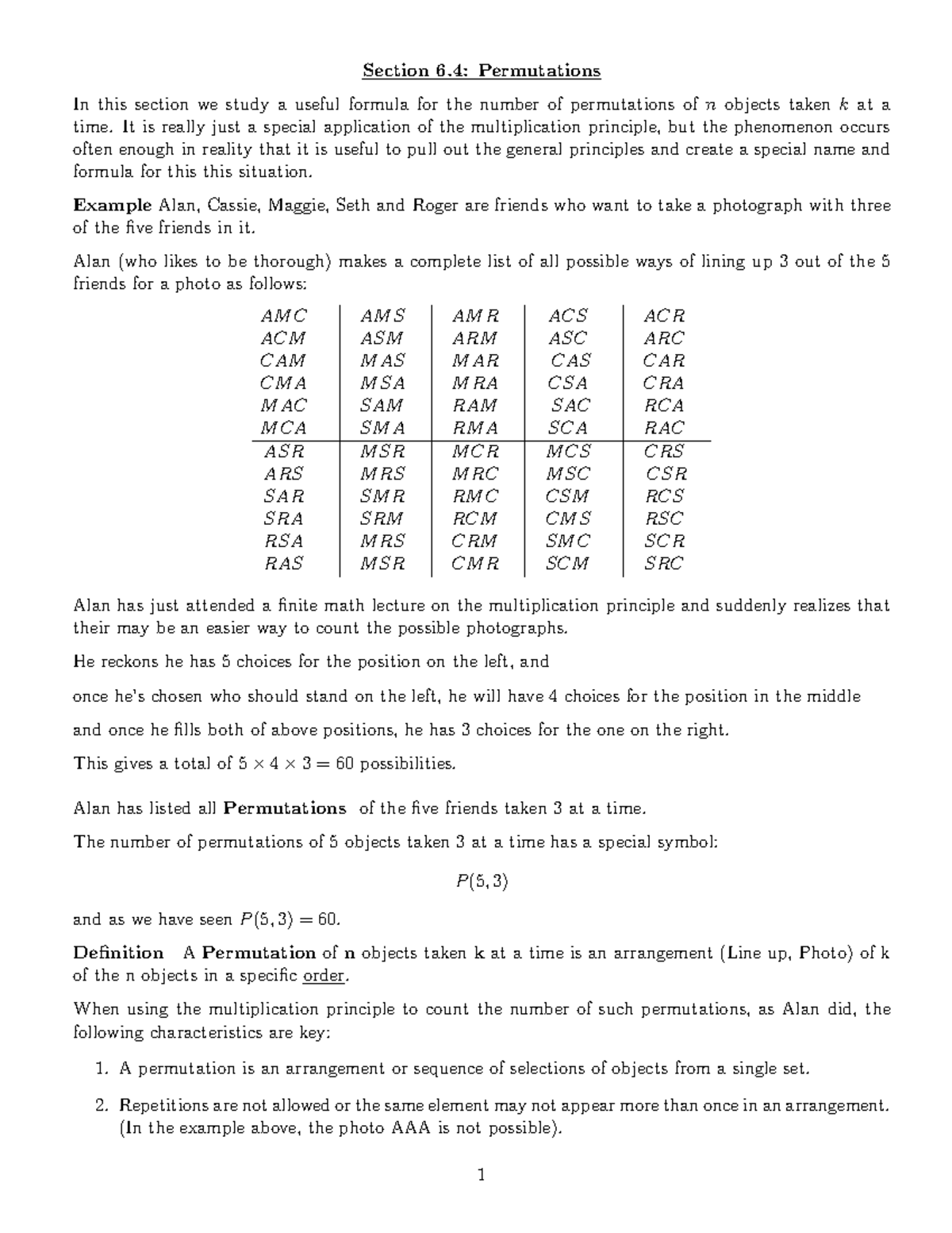 Lecture notes 4 - Permutations - Section 6: Permutations In this ...