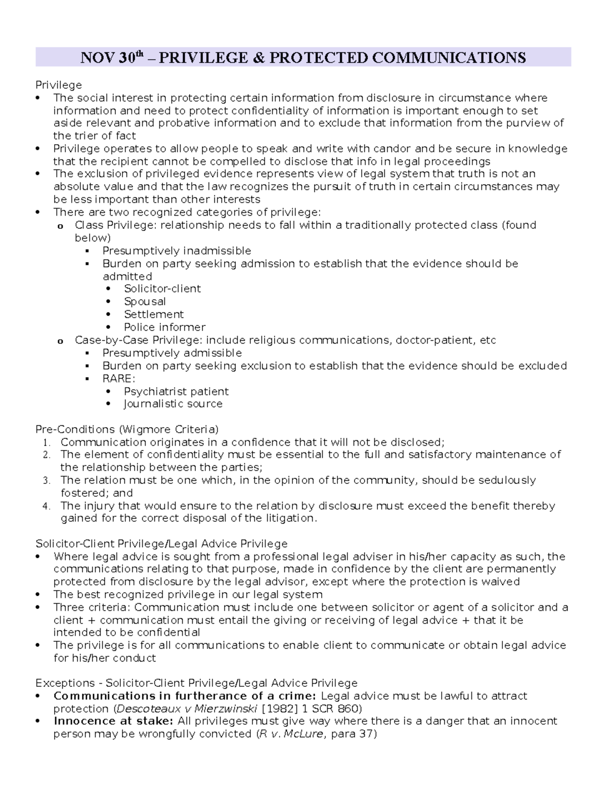 LEC NOV 30TH - lecture notes advanced criminal procedure - NOV 30th ...