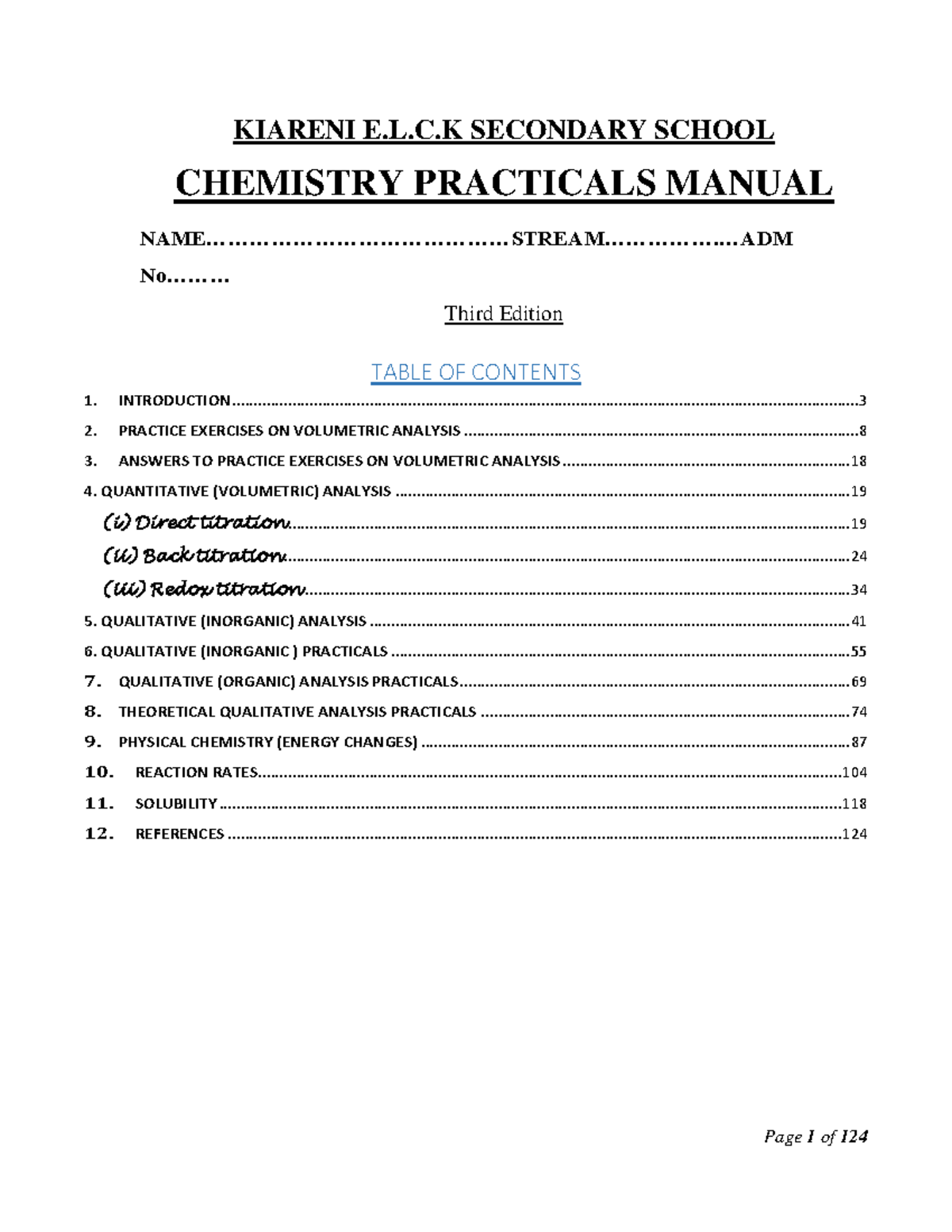 Chemistry Practical Manual - KIARENI E.L.C SECONDARY SCHOOL CHEMISTRY ...